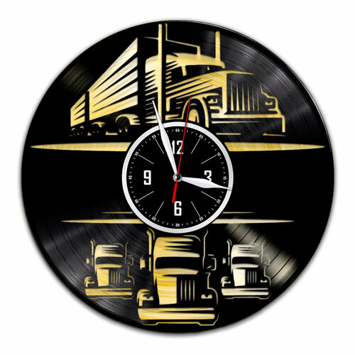 Тягач - настенные часы из виниловой пластинки (с золотой подложкой)