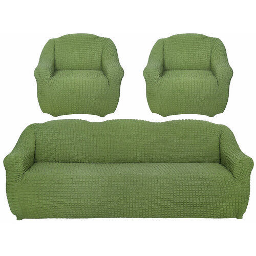 Комплект чехлов на трехместный диван и два кресла без оборки, цвет Зеленый светлый