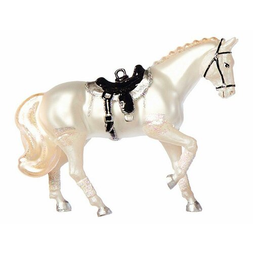 Стеклянная елочная игрушка верный конь белый, 13 см, подвеска, Goodwill YA92410-1