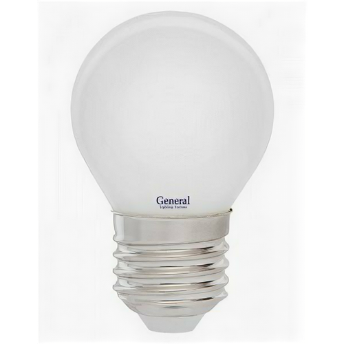 Светодиодная LED лампа General филамент шар E27 8W 2700K 2K 45x76 (нитевидная), матовая 654500 (упаковка 16 штук)