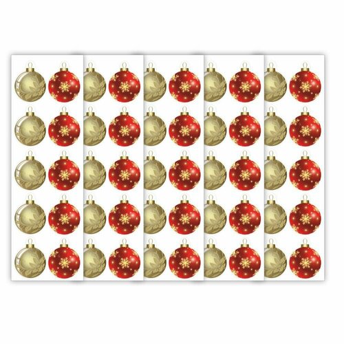 5 штук, Набор наклеек "Елочные шары(красные, золотые)", лист 375*120, Арт рэйсинг