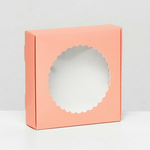 Подарочная коробка сборная с окном, розовый, 11.5 x 11.5 x 3 см