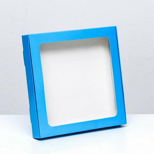 Коробка самосборная с окном синяя, 21 x 21 x 3 см