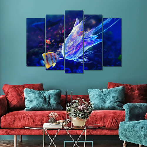 Модульная картина/Модульная картина на холсте/Модульная картина в подарок/ Рыба и медуза/Fish and jellyfish125х85