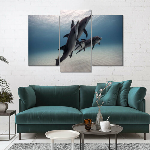 Модульная картина/Модульная картина на холсте/Модульная картина в подарок/пять дельфинов-five dolphins120х80