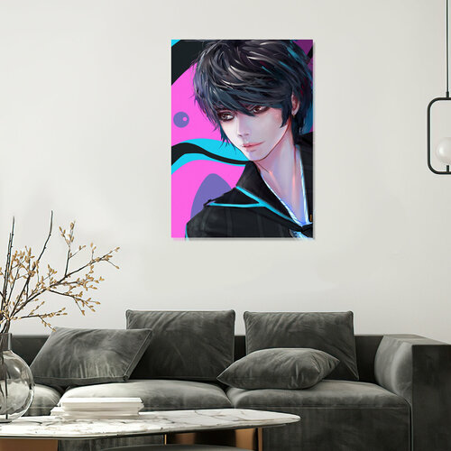 Интерьерная картина на холсте - Мрачный парень розовый фон 30х40