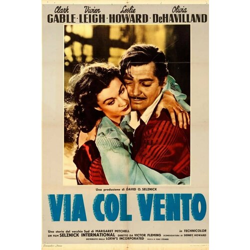 Плакат, постер на холсте Унесенные ветром (Gone with the Wind, 1939г). Размер 21 х 30 см