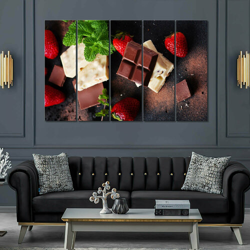 Модульная картина/Модульная картина на холсте/Модульная картина в подарок/шоколад с клубникой-chocolate with strawberries 150х100