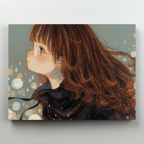 Интерьерная картина на холсте "Девочка в очках" аниме, 60x45 см