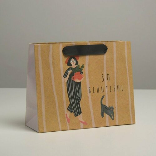 Пакет крафтовый подарочный «Cat», 22 × 17,5 × 8 см (комплект из 25 шт)