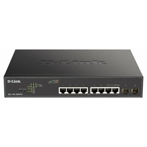 Коммутатор D-Link EasySmart DGS-1100-10MPPV2/A3A /PoE 242Вт./Управляемый Layer 2