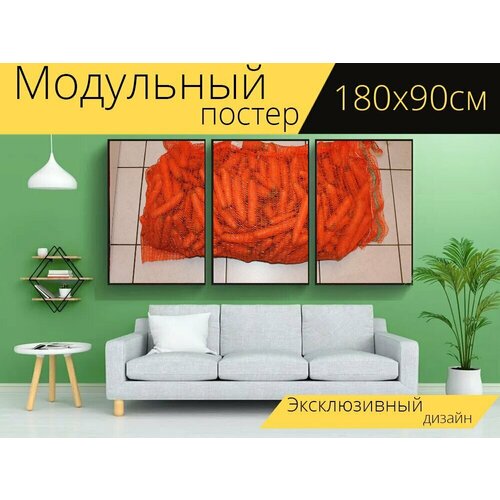 Модульный постер "Морковь, овощи, готовить" 180 x 90 см. для интерьера