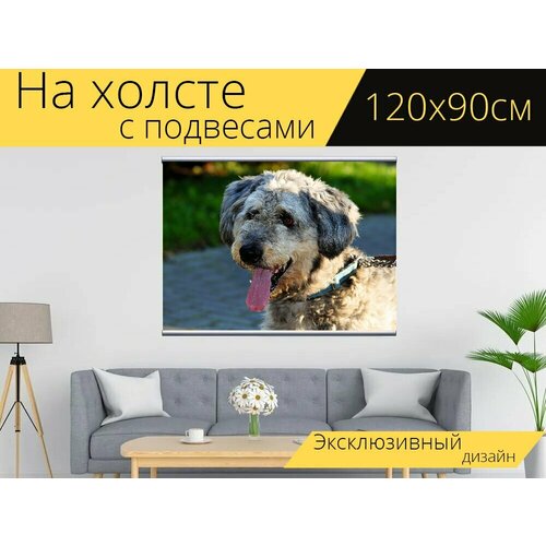 Картина на холсте "Собака, голова собаки, портрет" с подвесами 120х90 см. для интерьера
