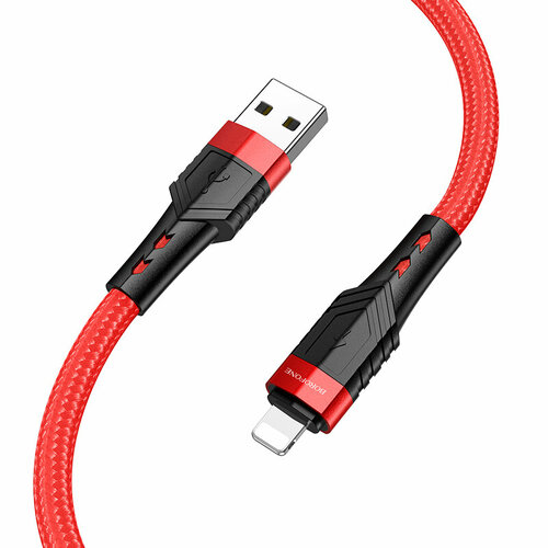 Кабель USB - 8 pin Borofone BU35, 1.2м, круглый, 2.4A, нейлон, цвет: красный