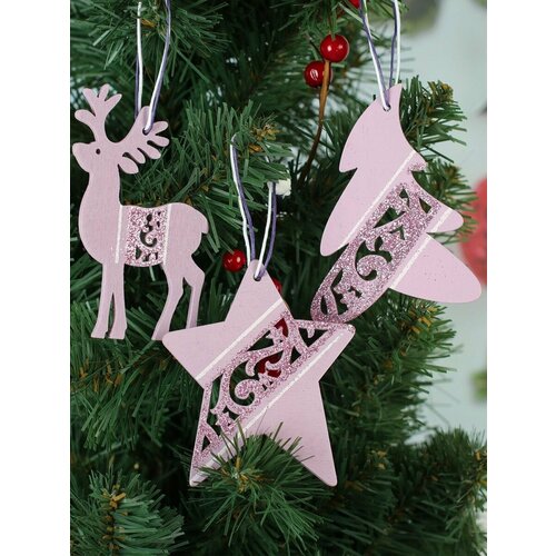 Набор елочных украшений Riota на Новый год, Новогоднее волшебство, розовый, 12 шт