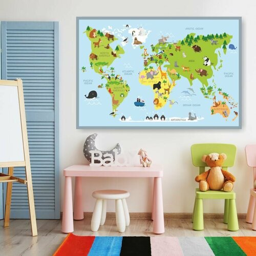 Постер интерьерный Карта Мира для детской 50х40 см в тубусе ПолиЦентр
