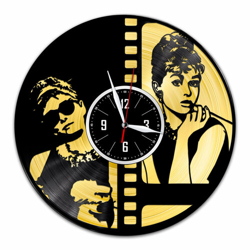 Одри Хепберн - настенные часы из виниловой пластинки (с золотой подложкой)