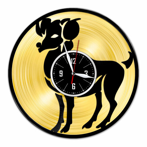 Знак зодиака "Овен" - настенные часы из виниловой пластинки (с золотой подложкой)