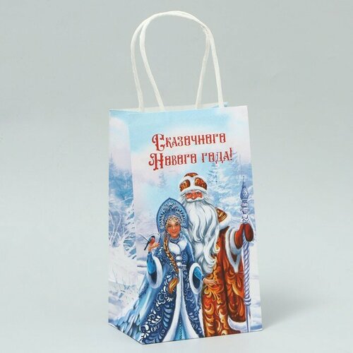 Доступные Радости Пакет крафтовый «Дед Мороз и Снегурочка», 12 × 21 × 9 см