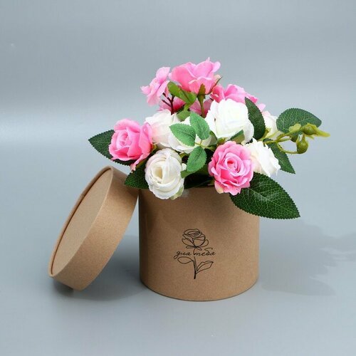 Дарите Счастье Коробка подарочная шляпная из крафта, упаковка, «Роза», 15 х 15 см