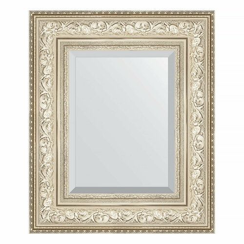 Зеркало с фацетом в багетной раме - виньетка серебро 109 mm