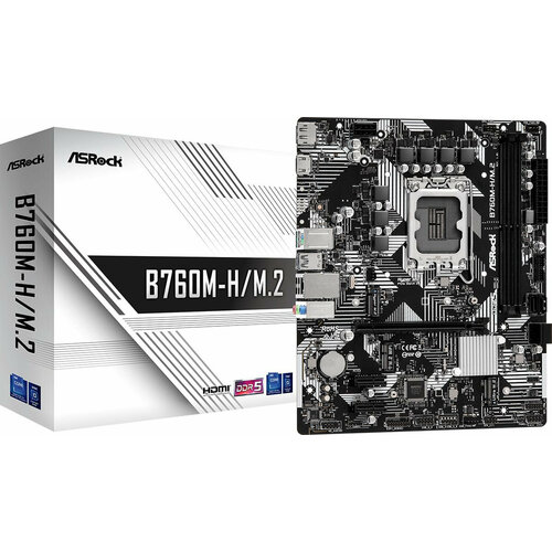 Материнская плата Asrock B760M-H/M.2 Soc-1700 Intel B760 2xDDR5 mATX AC`97 8ch(7.1) GbLAN RAID+HDMI+DP