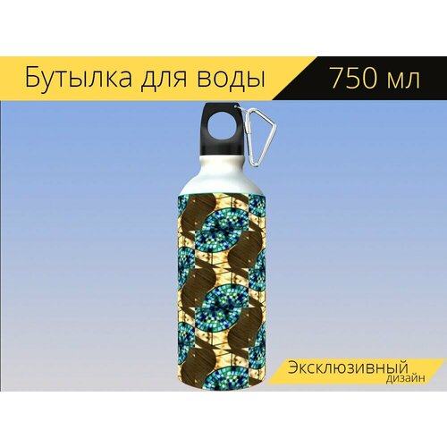 Бутылка фляга для воды "Мозаика, мозаичный стол, шаблон" 750 мл. с карабином и принтом
