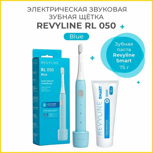 Электрическая звуковая щетка Revyline RL 050 голубая + Зубная паста Revyline Smart, 75 г.