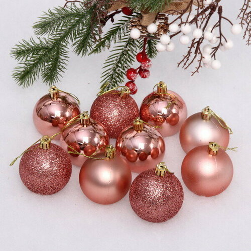 Новогодние шары 6 см (набор 24 шт) «Микс фактур», розовое золото