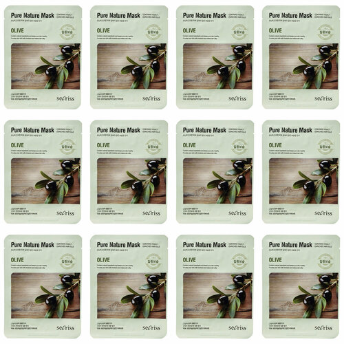 Anskin Маска тканевая для лица Secriss Pure Nature Mask Pack-Olive 25 мл 12 шт