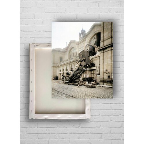 Фотокартина на холсте "Крушение на вокзале Монпарнас", 1895 г. (холст, подрамник, 30х40 см)