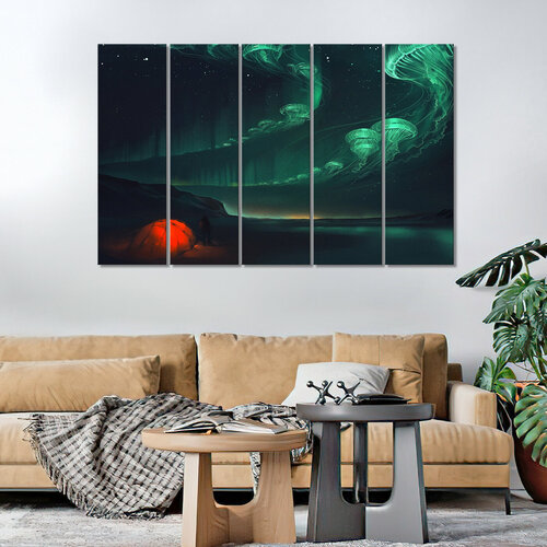 Модульная картина/Модульная картина на холсте/Модульная картина в подарок/Shining jellyfish - Сияние медуз 125х80