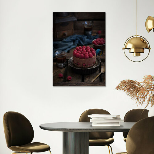Картина/Картина на холсте для интерьера/Картина на стену/Картина для кухни/ - Торт шоколадный с малиной 20х30