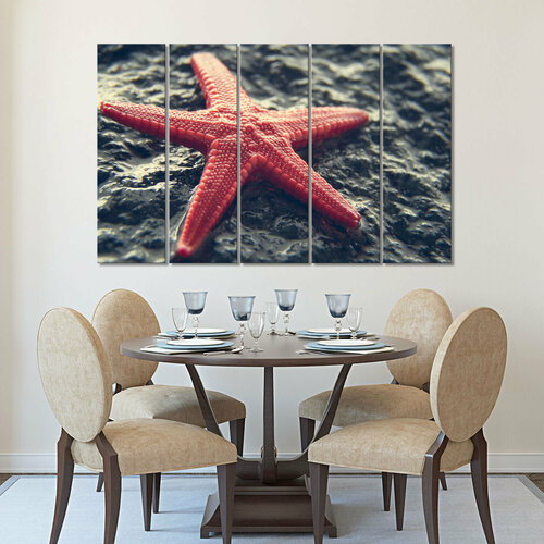 Модульная картина/Модульная картина на холсте/Модульная картина в подарок/красная морская звезда-red starfish 150х100