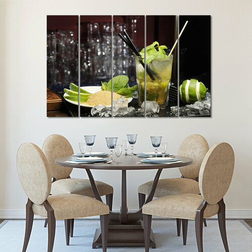 Модульная картина/Модульная картина на холсте/Модульная картина в подарок/Mojito cocktail/Мохито коктейль 150х100