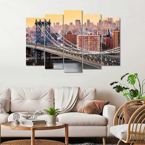 Модульная картина/Модульная картина на холсте в подарок/ Городской пейзаж/ Нью-Йорк мост/Urban Landscape/ New York City Bridge 125х85