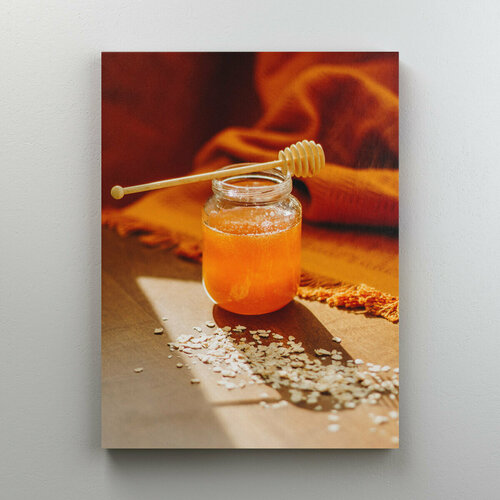 Интерьерная картина на холсте "Мед в баночке" для кухни, кафе и ресторанов, размер 30x40 см