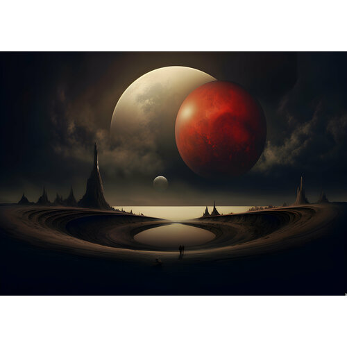 Постер - "Лунное затмение - Сюрреализм"на холсте/ А3 / в тубусе без рамы