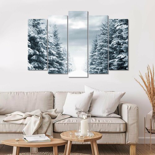 Модульная картина/Модульная картина на холсте/Модульная картина в подарок/зимний лес-winter forest 125х85