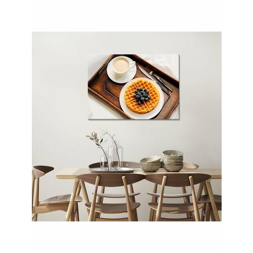 Картина на холсте с подрамником Вафли и кофе на подносе 30х40