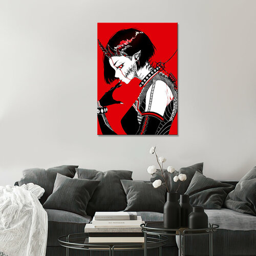 Интерьерная картина на холсте - Девушка-демон красно-чёрный арт 20х30