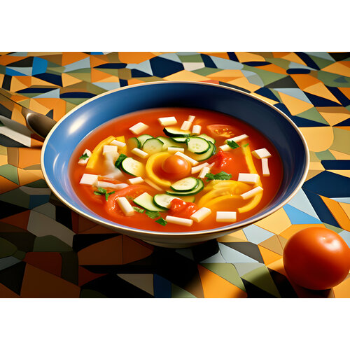 Постер - "Овощной суп в стиле модернизм"на самоклеющейся / А4 / в тубусе без рамы