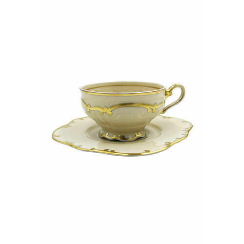 Чашка чайная с блюдцем 0,20 л. "Юбилейная коллекция" слоновая кость, золото