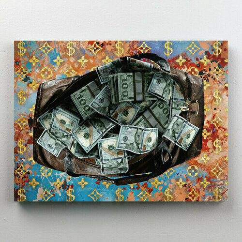 Интерьерная картина на холсте "Бизнес мотиватор - Сумка Луи Витон с деньгами" размер 40x30 см