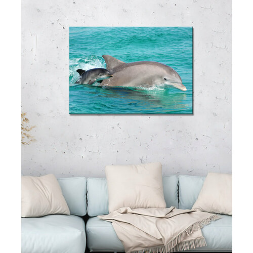 Картина - дельфин, экзотический дельфин, живая природа, дельфин в море (29) 30х40