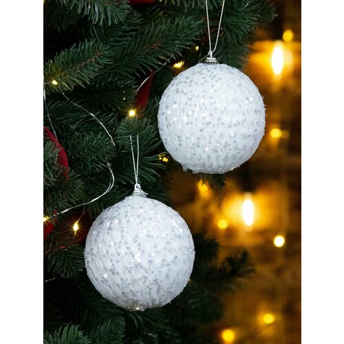 Новогодние шары на елку 10см 2шт "Белая сетка"