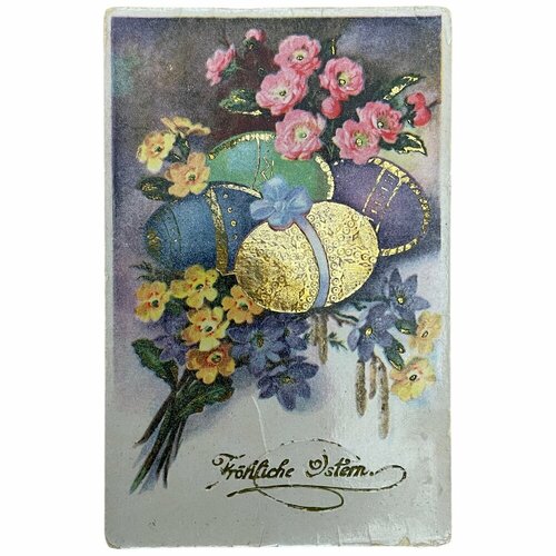 Почтовая открытка "Пасха. Цветы и пасхальные яйца" XX век, Европа