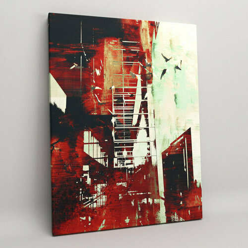 Картина на холсте (интерьерный постер) "Иллюстрация гранж - городской пейзаж", с деревянным подрамником, размер 22x30 см