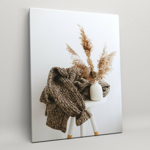 Картина на холсте (интерьерный постер) "Натюрморт - теплый свитер и ваза", с деревянным подрамником, размер 30x40 см