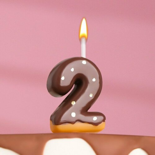 Свеча в торт "Шоколадная глазурь", цифра "2", 3,8 см (комплект из 14 шт)